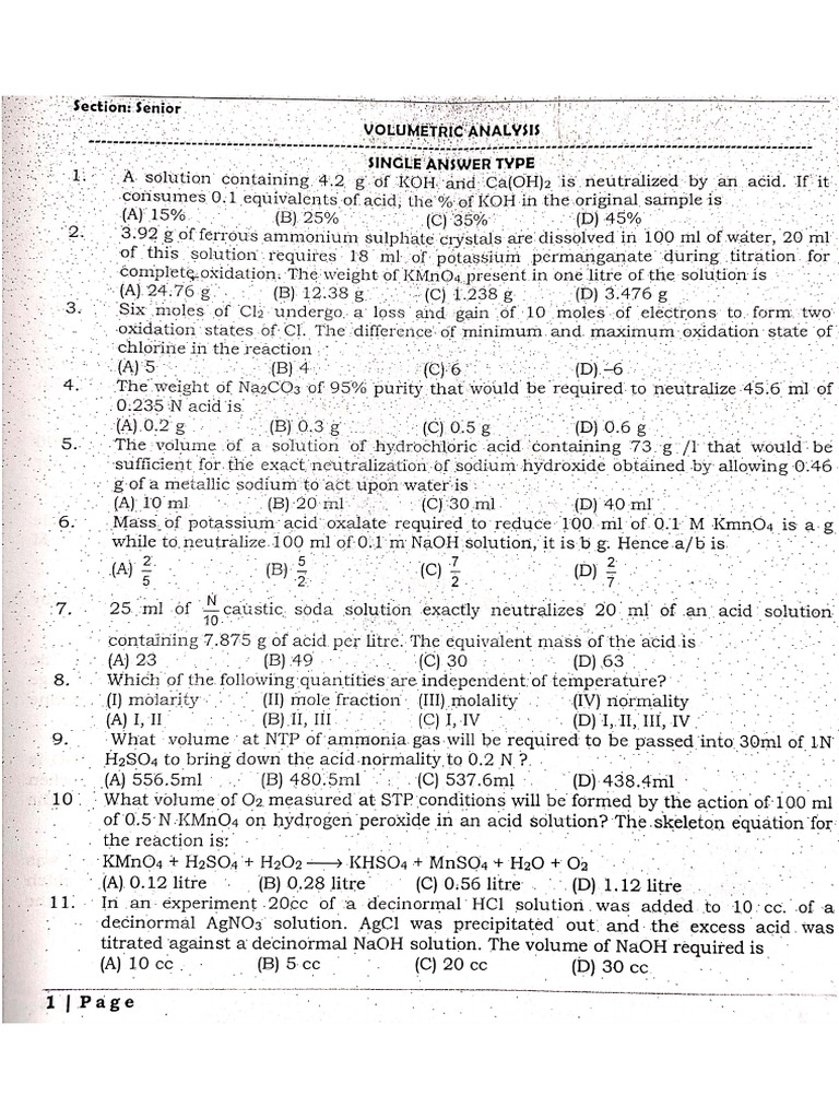 VOLUMETRIC ANALYSIS | PDF