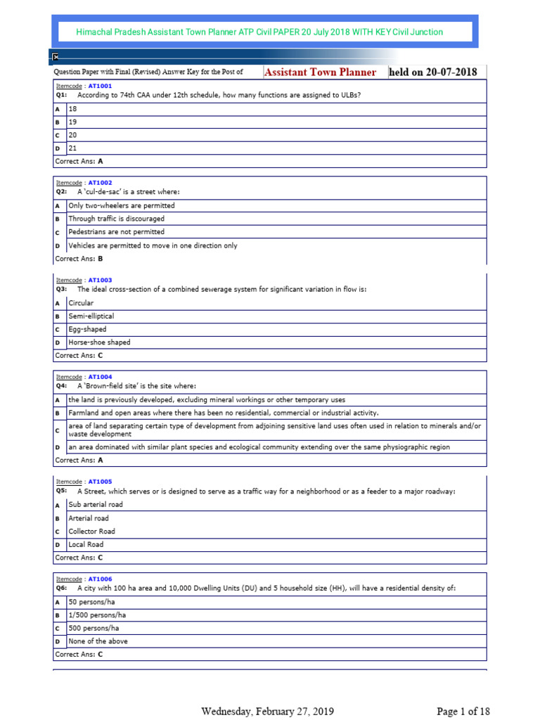 Himachal Pradesh Assistant Town Planner ATP Civil PAPER 20 July | PDF | Geographic Information ...