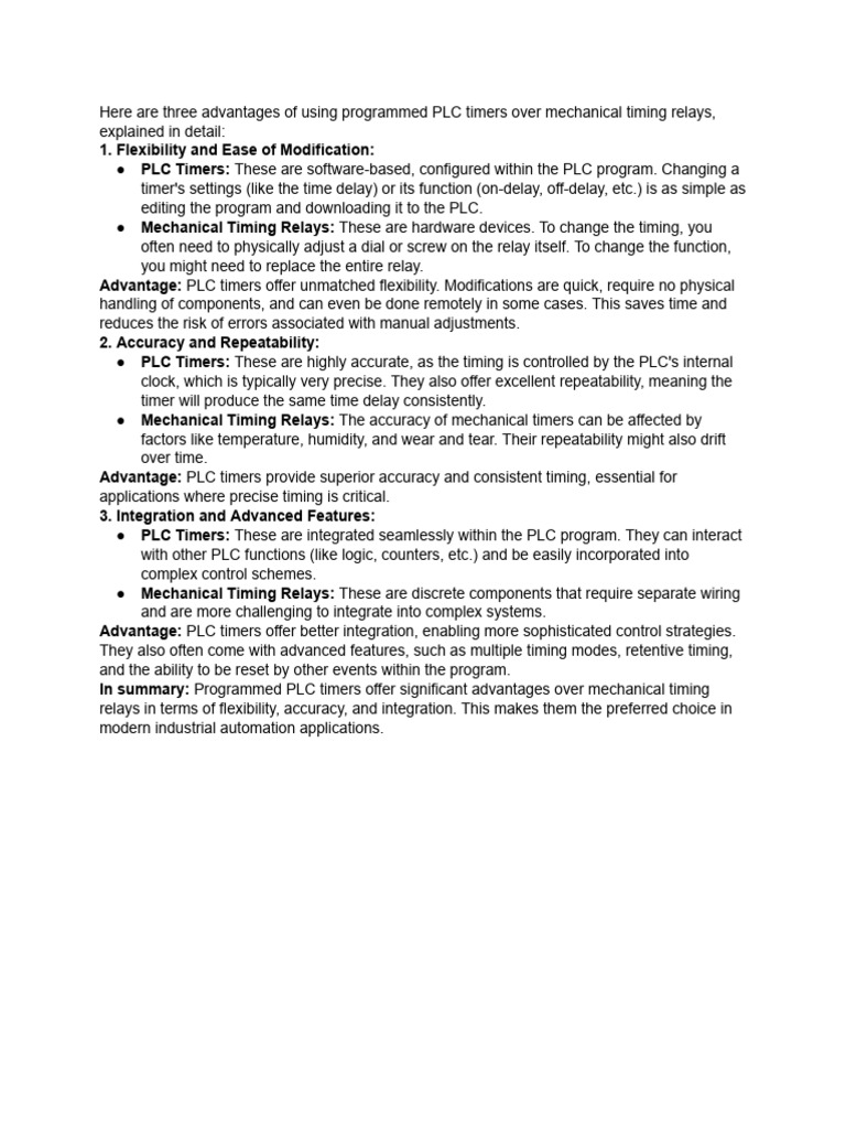 State Three Advantages of Using Programmed PLC Tim.. | PDF