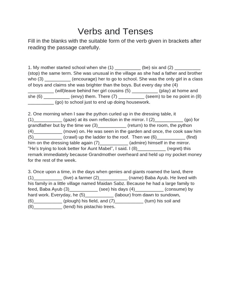 Verb Tenses - Practice Worksheet 1 | PDF