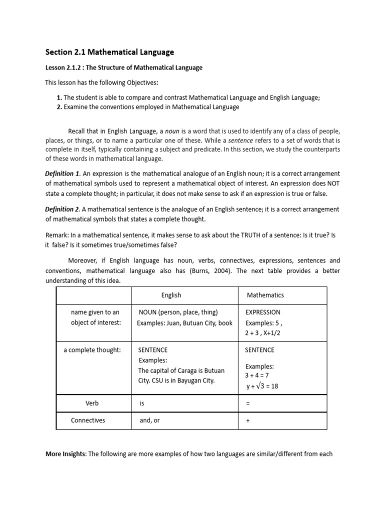 Understanding Mathematical Language Structure | PDF | English Language ...