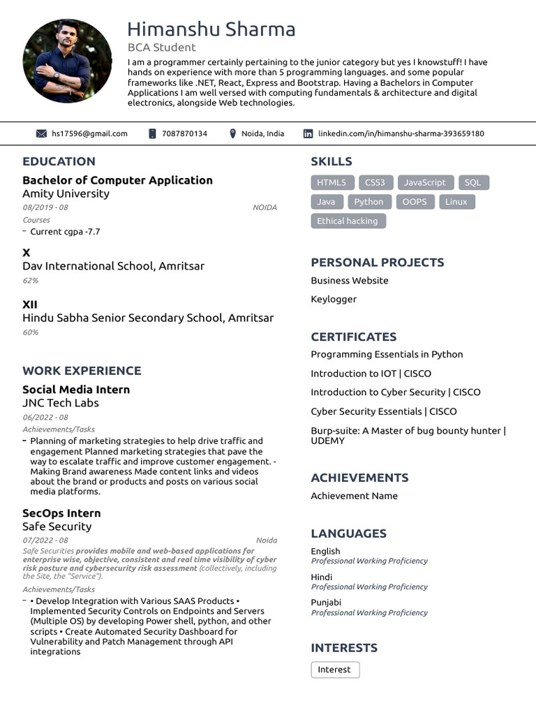 Himanshu's Resumé | PDF | Computer Security | Security