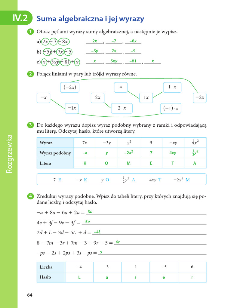 Zeszyt Cwiczen Odpowiedzi 7iv2 Suma Algebraiczna i | PDF