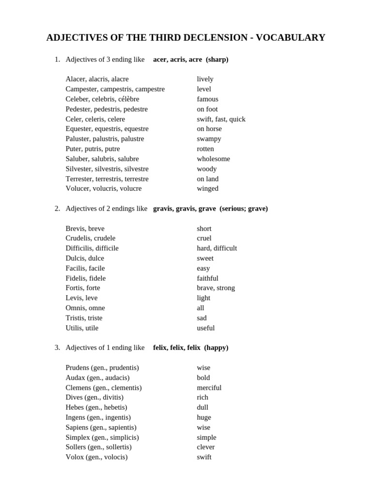 Third Declension Adjectives List | PDF