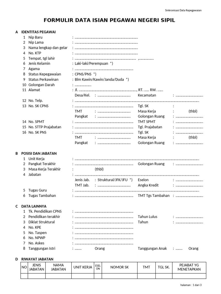 Formulir Isian Data1 | PDF