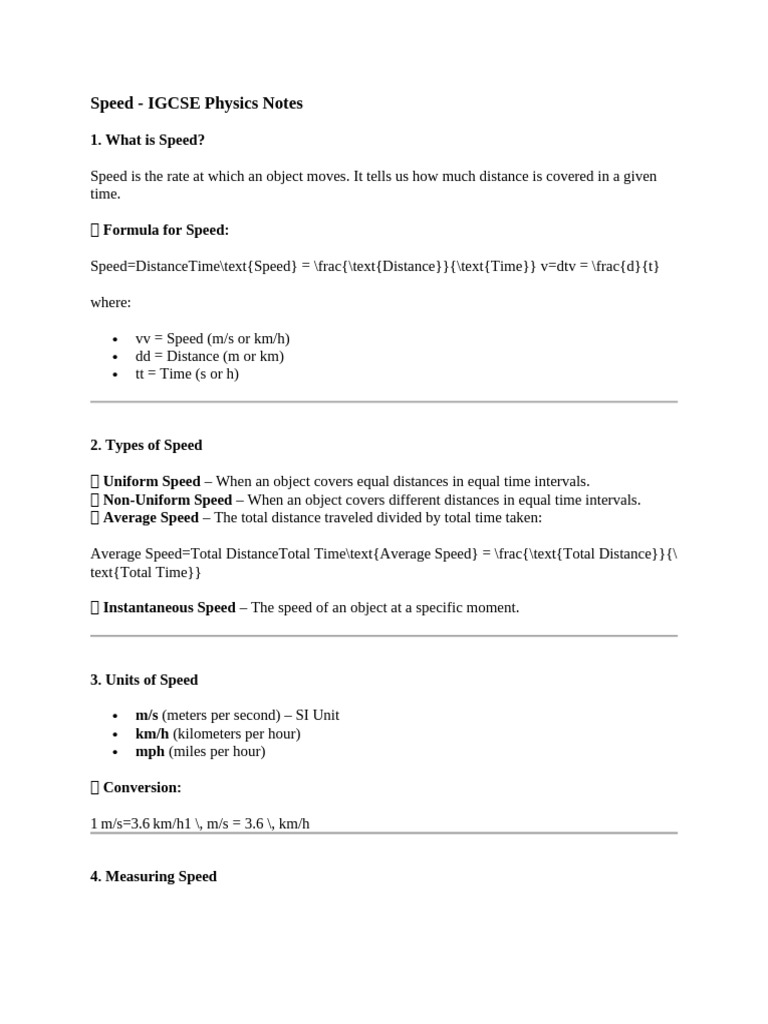Speed-IGCSE PHYSICS NOTES | PDF