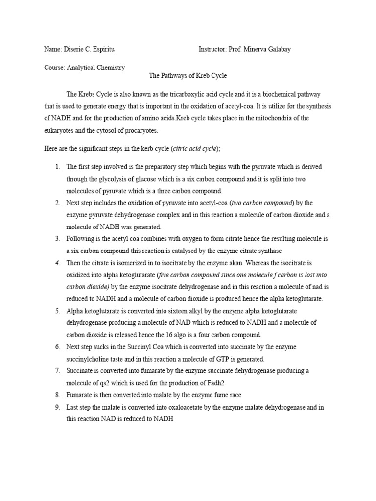 kreb cycle | PDF | Citric Acid Cycle | Chemistry