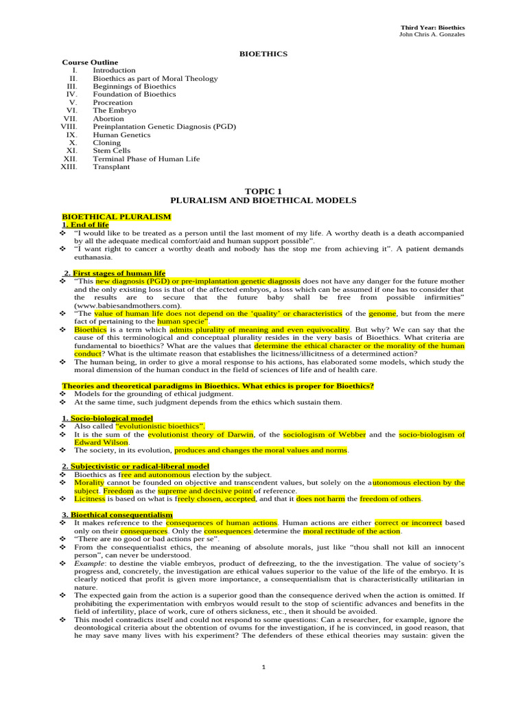 1.-Bioethics | PDF | Bioethics | Autonomy