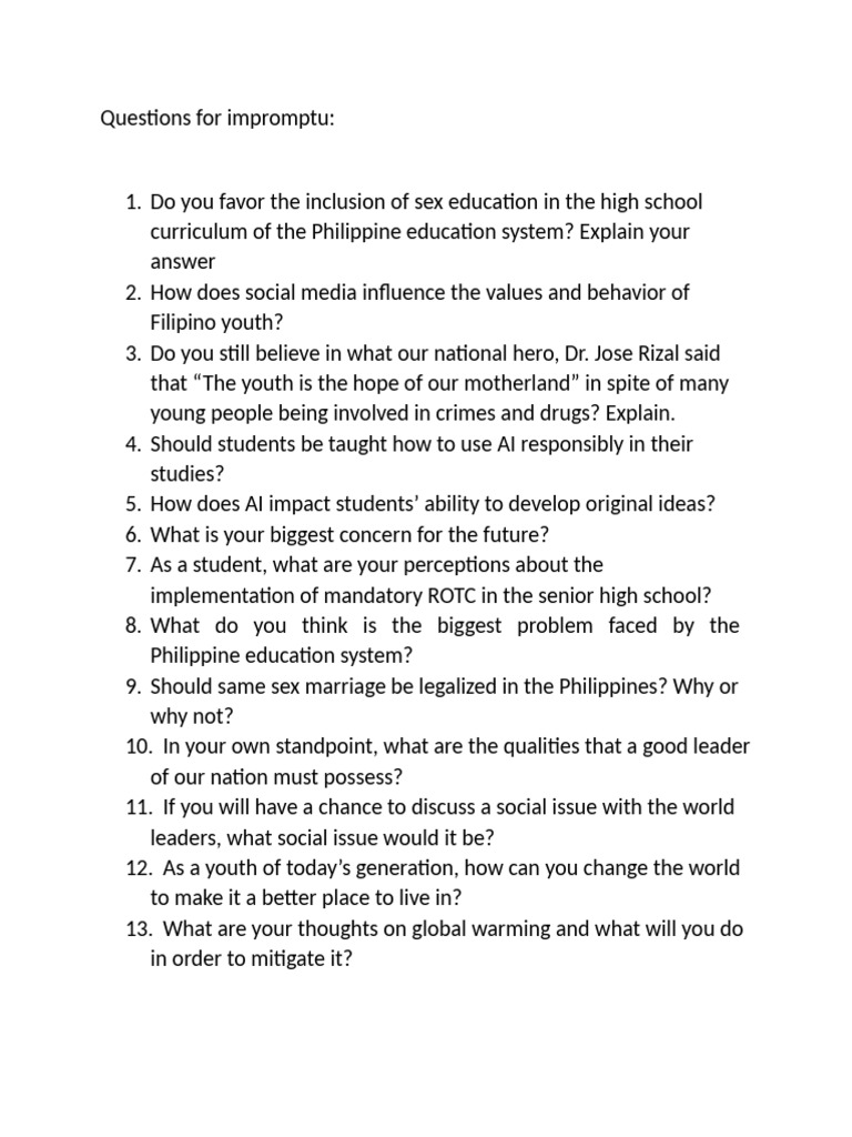 Questions for impromptu | PDF