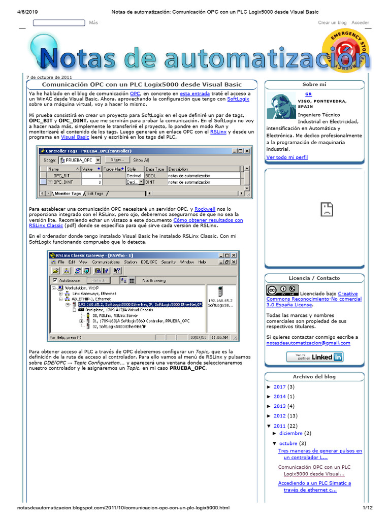 Notas de Automatización - Comunicación OPC Con Un PLC Logix5000 Desde Visual Basic | PDF ...