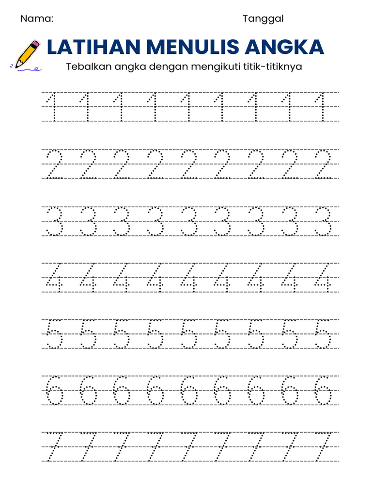 Latihan Menulis Angka 1-14 | PDF