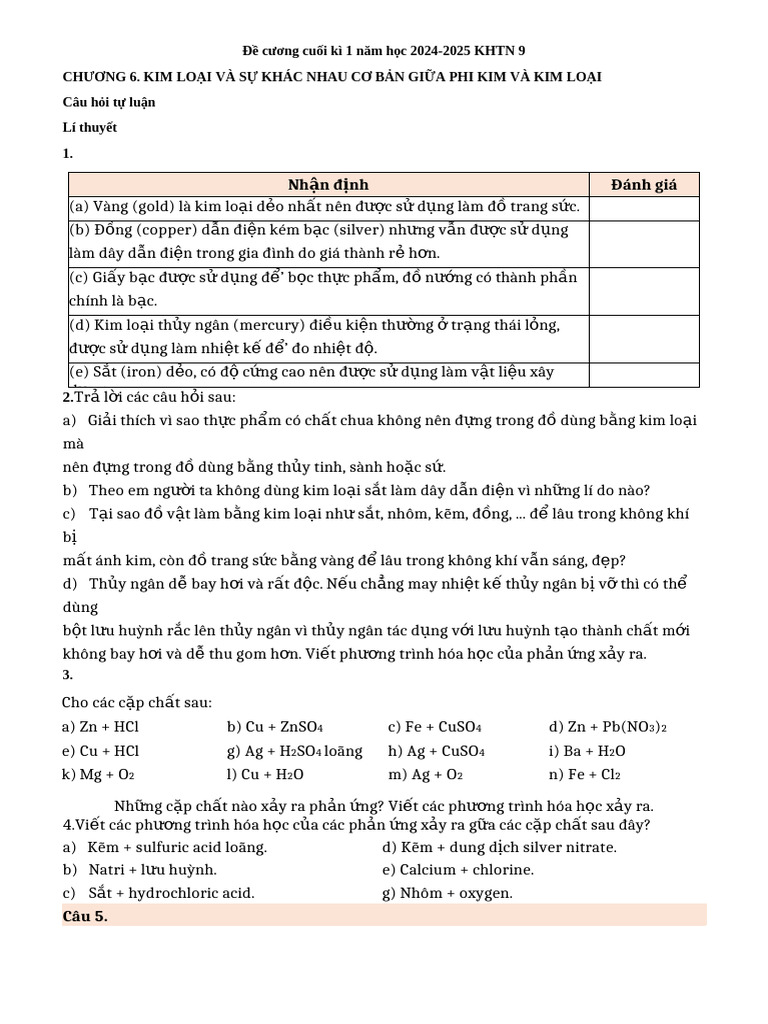 24-25.DC HOA 9-HK1-TRUONG THCS-THPT TRI THUC-DONG NAI - Tri Ngo | PDF