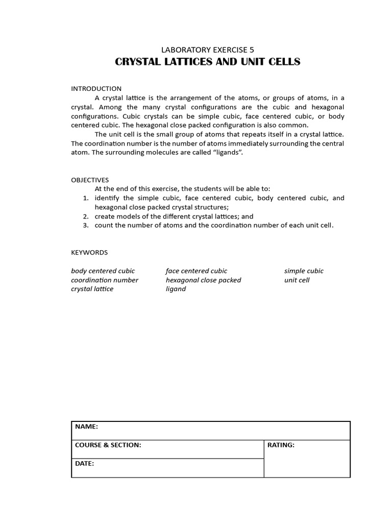 Laboratory Exercise 5 | PDF | Crystal Structure | Coordination Complex
