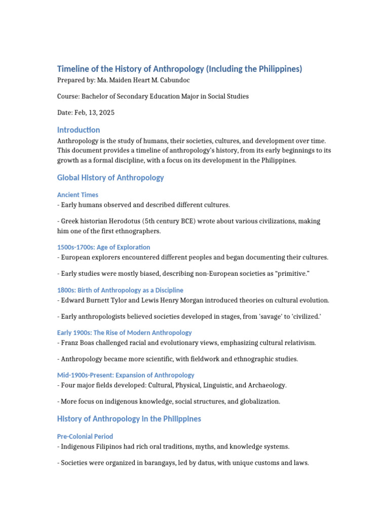 History of Anthropology in the Philippines | PDF | Anthropology ...
