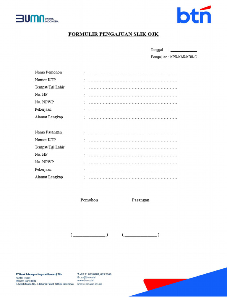Form Pengajuan Slik Ojk | PDF
