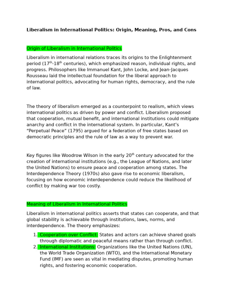 Liberalism in International Politics Explained | PDF | International ...