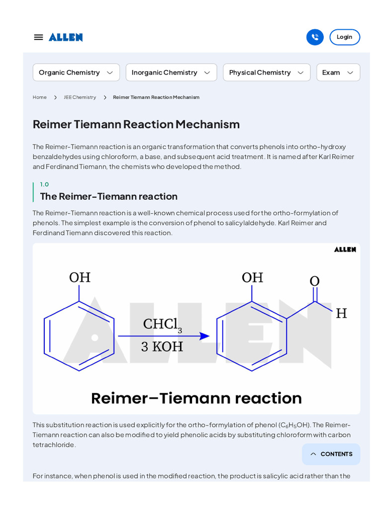 Allen in Jee Chemistry Reimer Tiemann Reaction Mechanism... | PDF ...