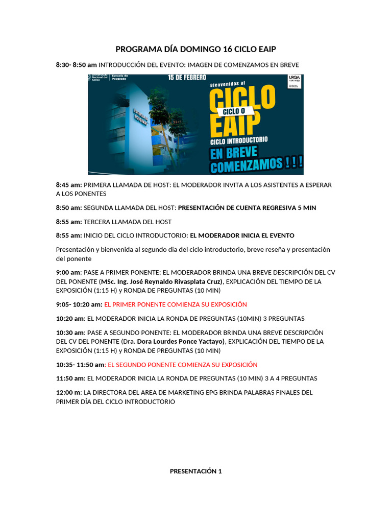 Programa Domingo 16: Ponencias EAIP | PDF