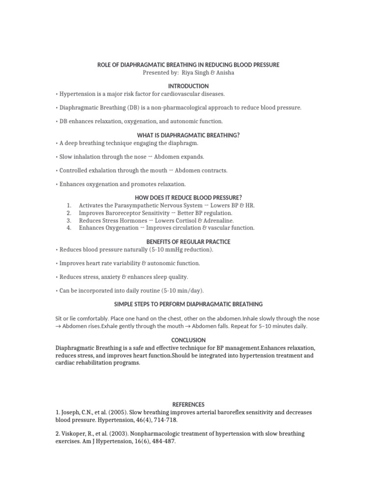 Diaphragmatic Breathing BP Poster | PDF | Breathing | Blood Pressure