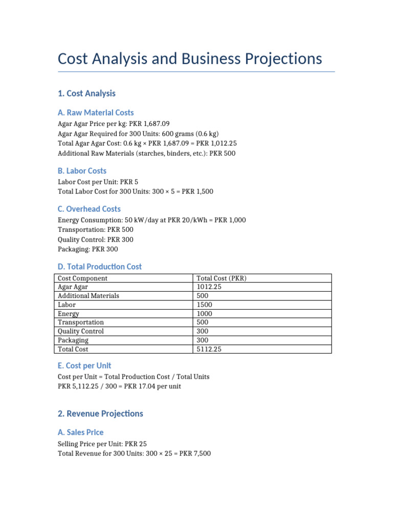 Cost Analysis and Profit Projections | PDF | Cost | Capital Expenditure