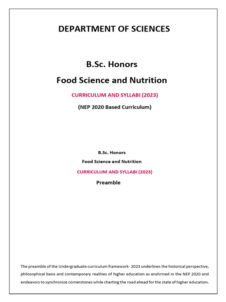 Curriculum Syllabus Bsc Food Science Nutrition 2023 2024 | PDF ...