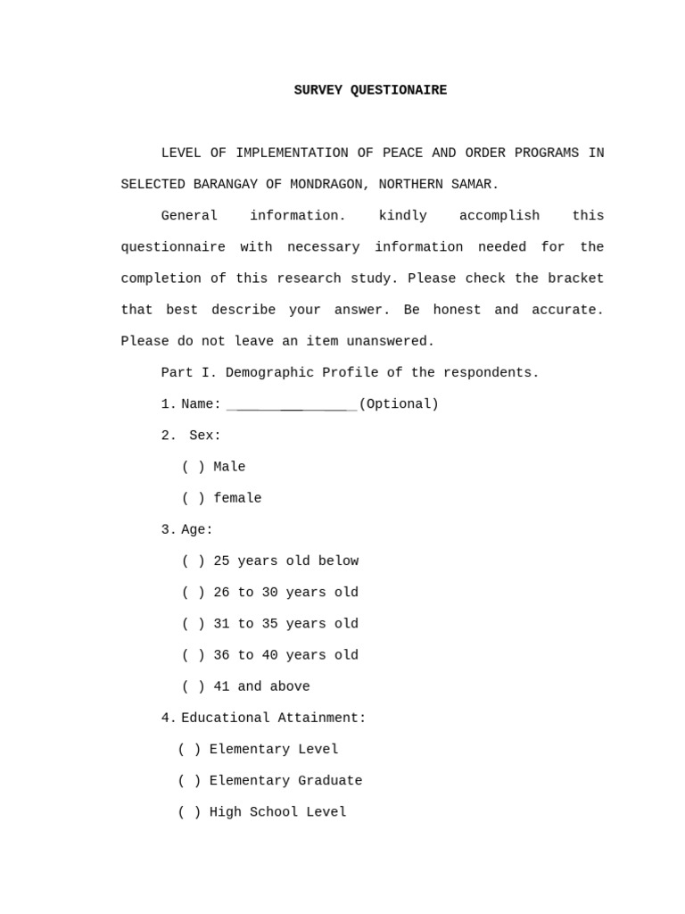 Survey Questionaire Alejandro | PDF | Questionnaire | Law Enforcement