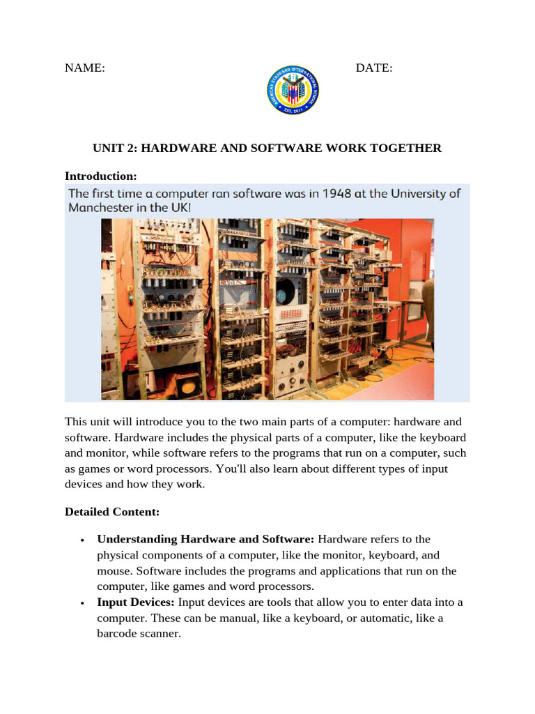 Grade 3 Unit 2 Hardware and Software Work Together | PDF | Computer Hardware | Input/Output