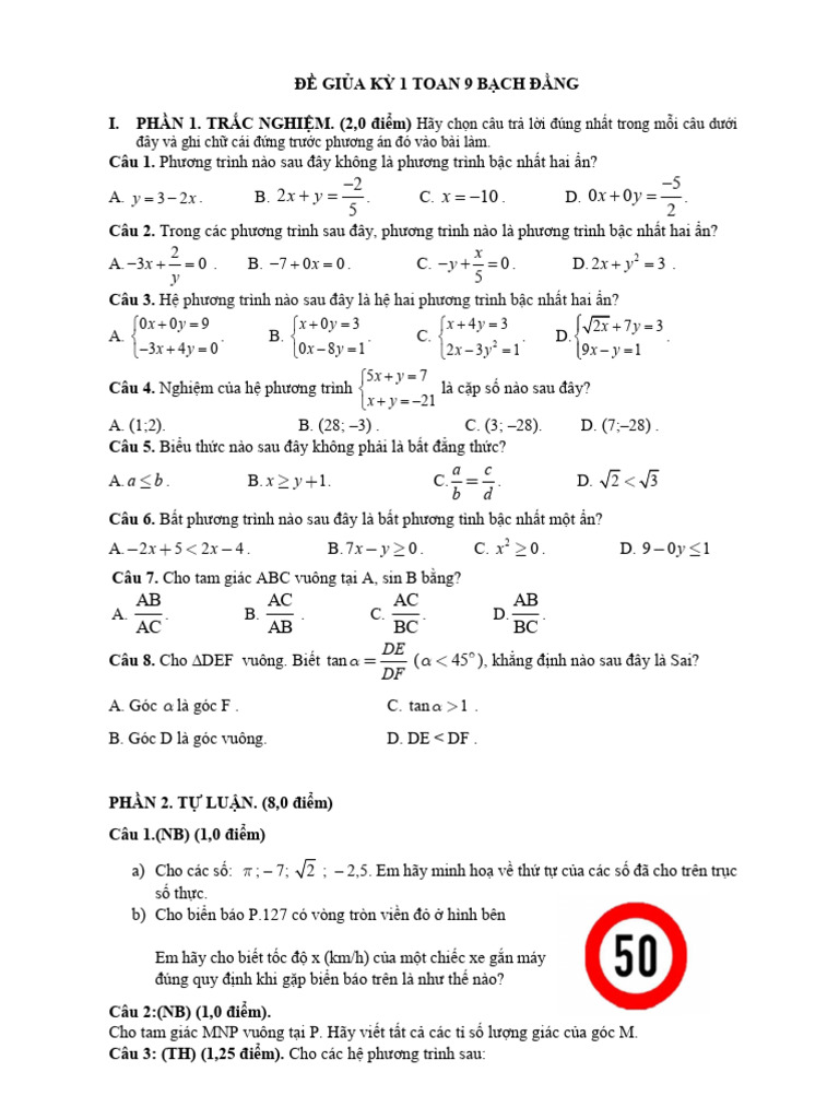 De 2 Giua Ky 1 Toan 9 | PDF