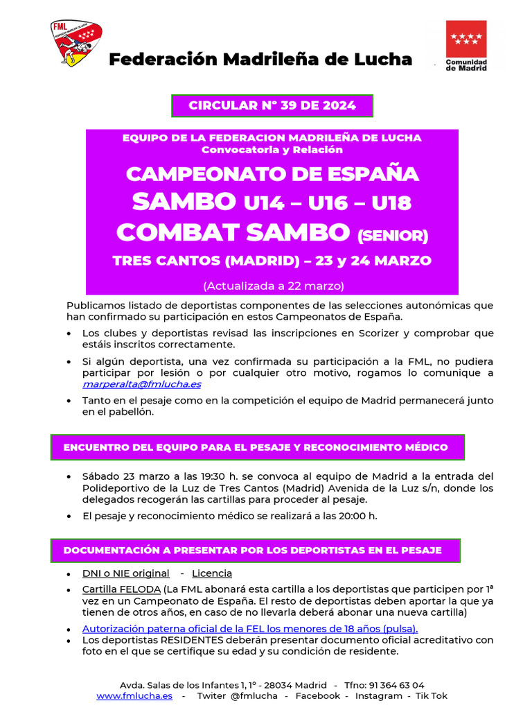 039 23 - 240324 Equipo CMad CEsp U14 U16 U18 Sambo | PDF