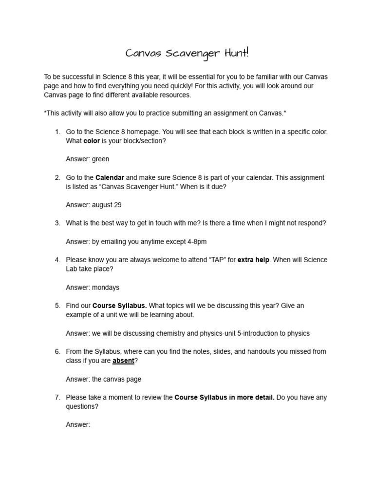 Collier Canvas Scavenger Hunt | PDF