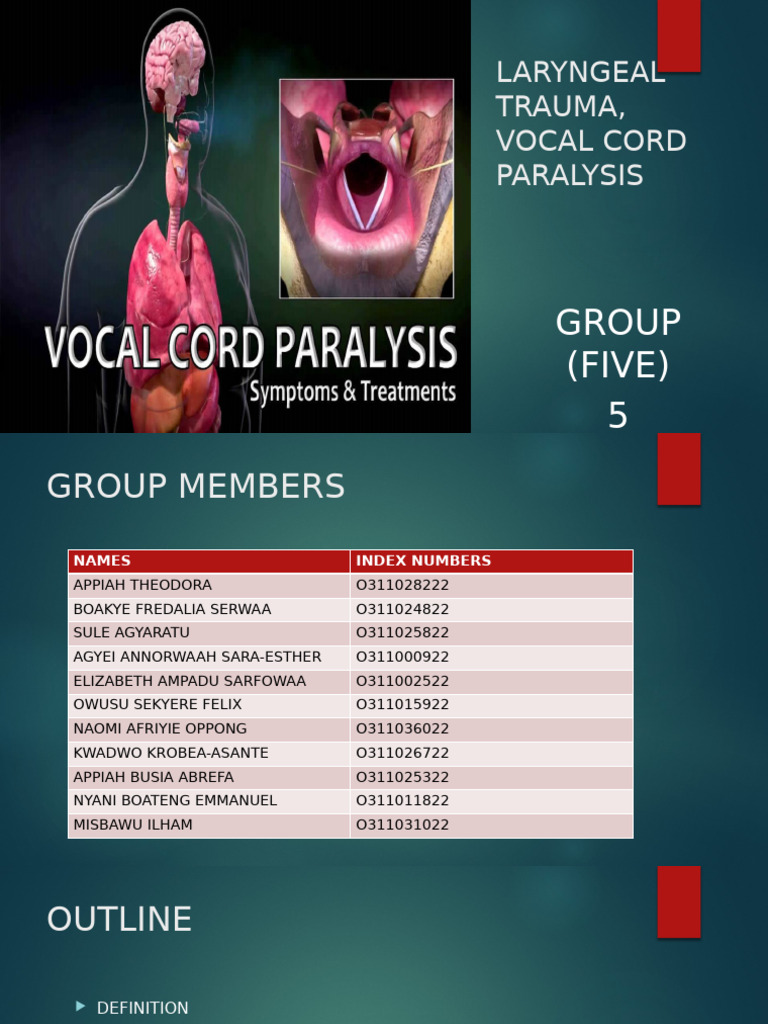 Laryngeal Trauma & Vocal Cord Paralysis Guide | PDF | Larynx | Diseases ...