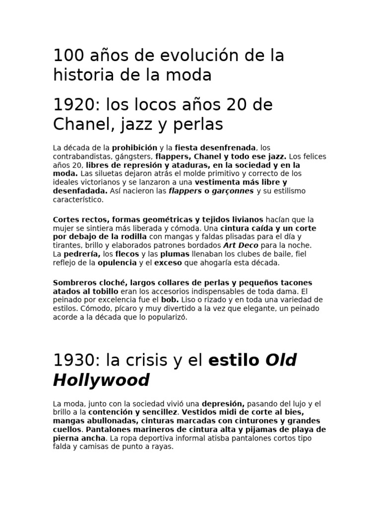 100 años de evolución de la historia de la moda | PDF | Moda | Ropa