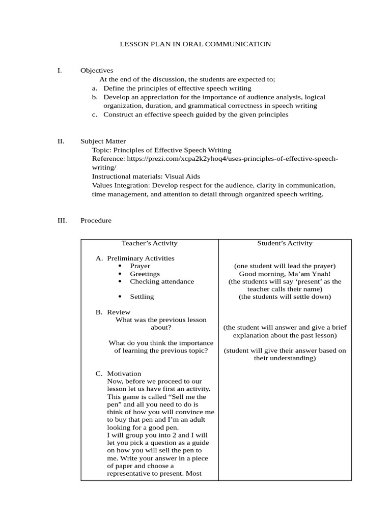 Effective Speech Writing Lesson Plan | PDF | Grammar | Word