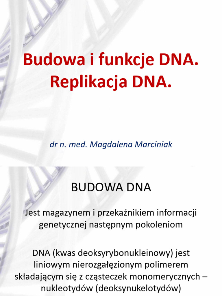 Wykład 1 - Budowa I Funkcje DNA, Replikacja DNA | PDF