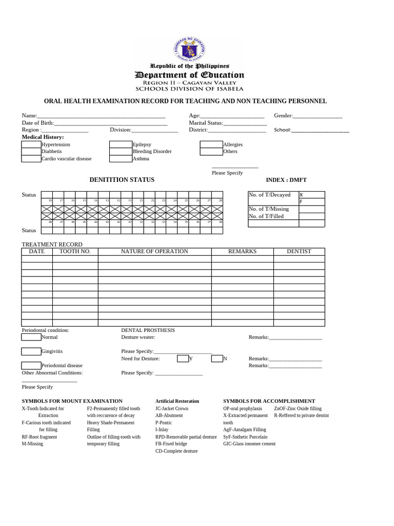 Oral Health Examination Record Template | PDF | Dentistry | Periodontology