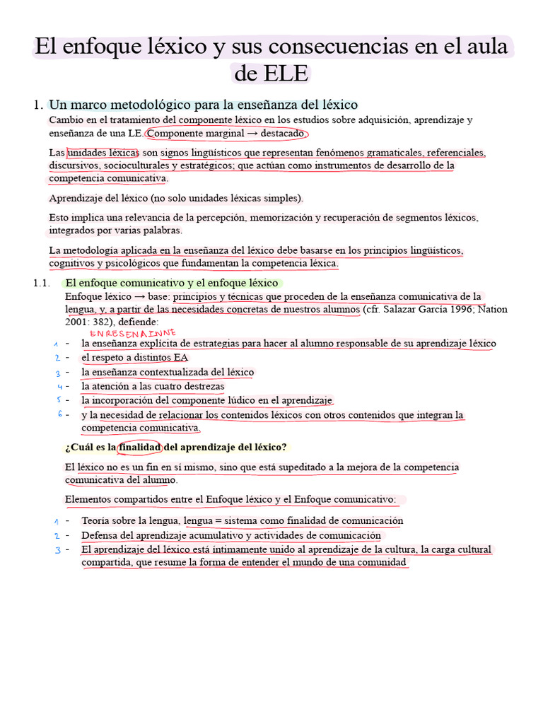 Enfoque Léxico en la Enseñanza ELE | PDF | Palabra | Léxico