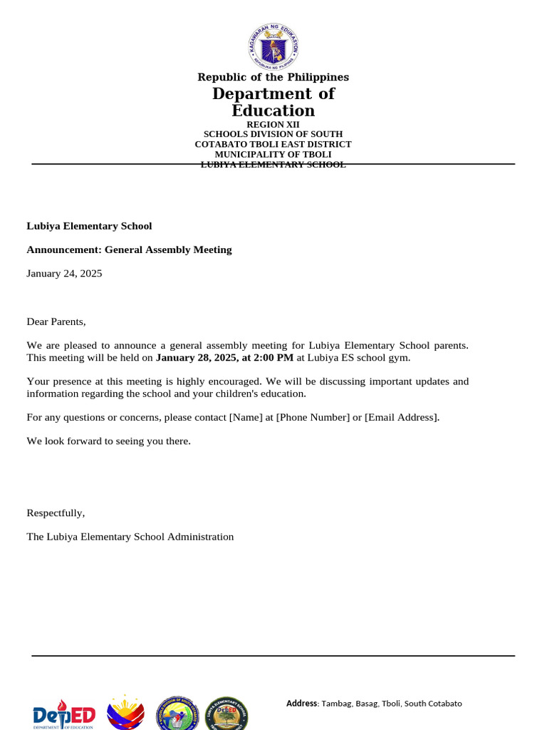 GENERAL ASSEMBLY letter | PDF