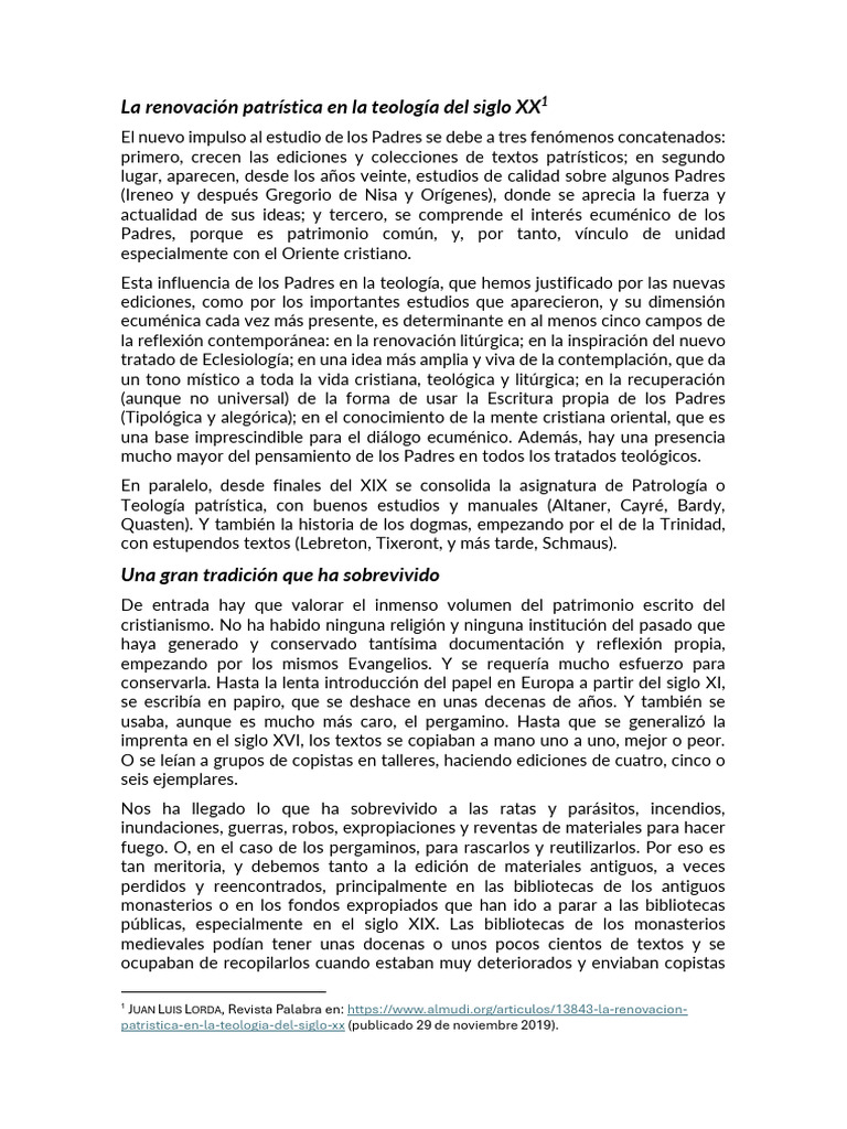 Juan Luis Lorda La Renovación Patrística en La Teología Del Siglo XX ...