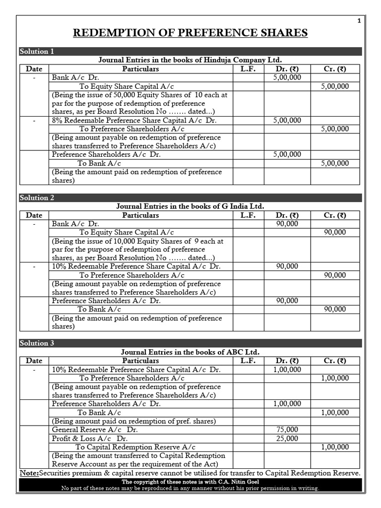11E Redemption of Preference Shares | PDF | Equity (Finance) | Balance ...