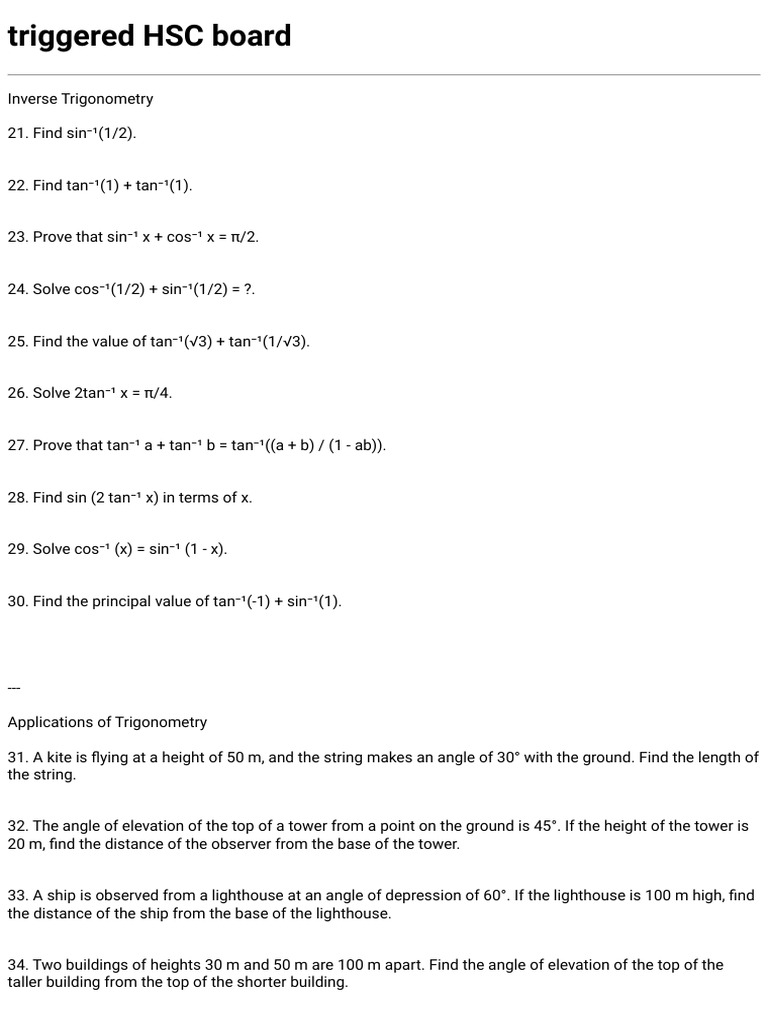 Trignometry Imp Questions | PDF