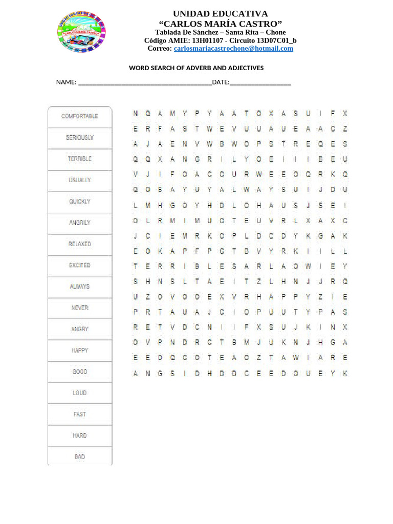 Word Search of Adverb and Adjectives | PDF