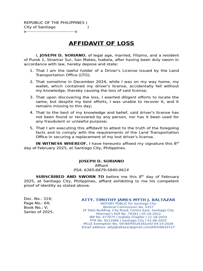 Affidavit of Loss-License | PDF
