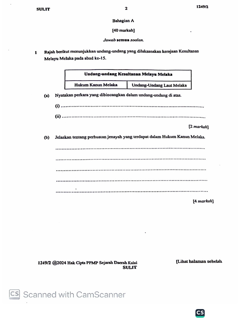 Trial K2 Sejarah SPM 2024 - Johor - Kulai | PDF