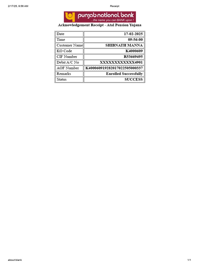Date Time Customer Name KO Code CIF Number Debit A/C No AOF Number ...