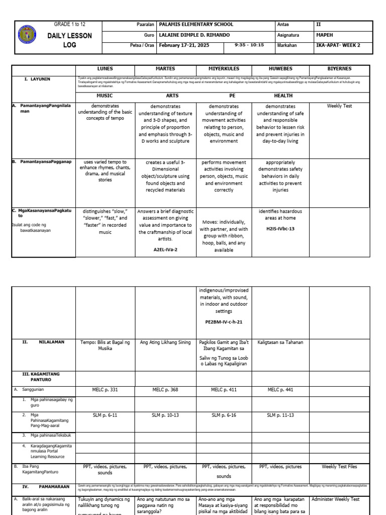 Q4 Mapeh Week 2 | PDF