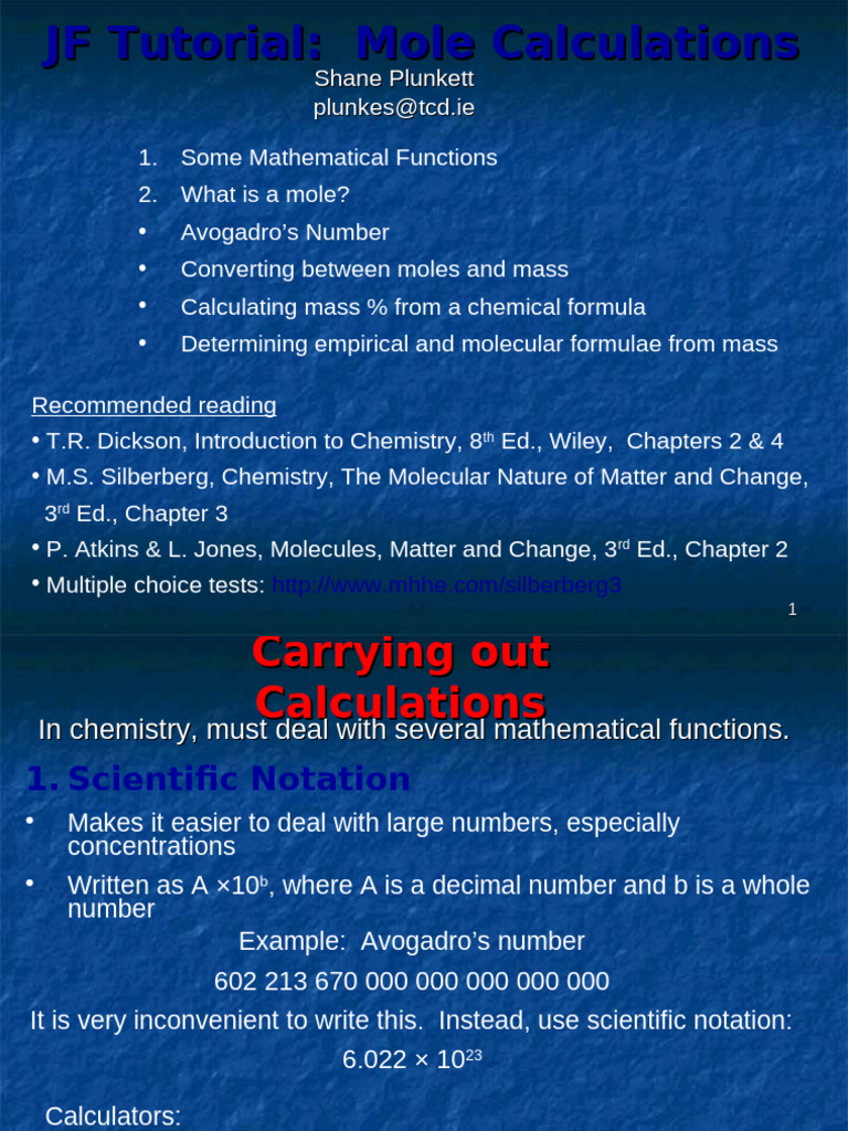 Tutorial 1 - The Mole Calculations | PDF | Mole (Unit) | Molecules