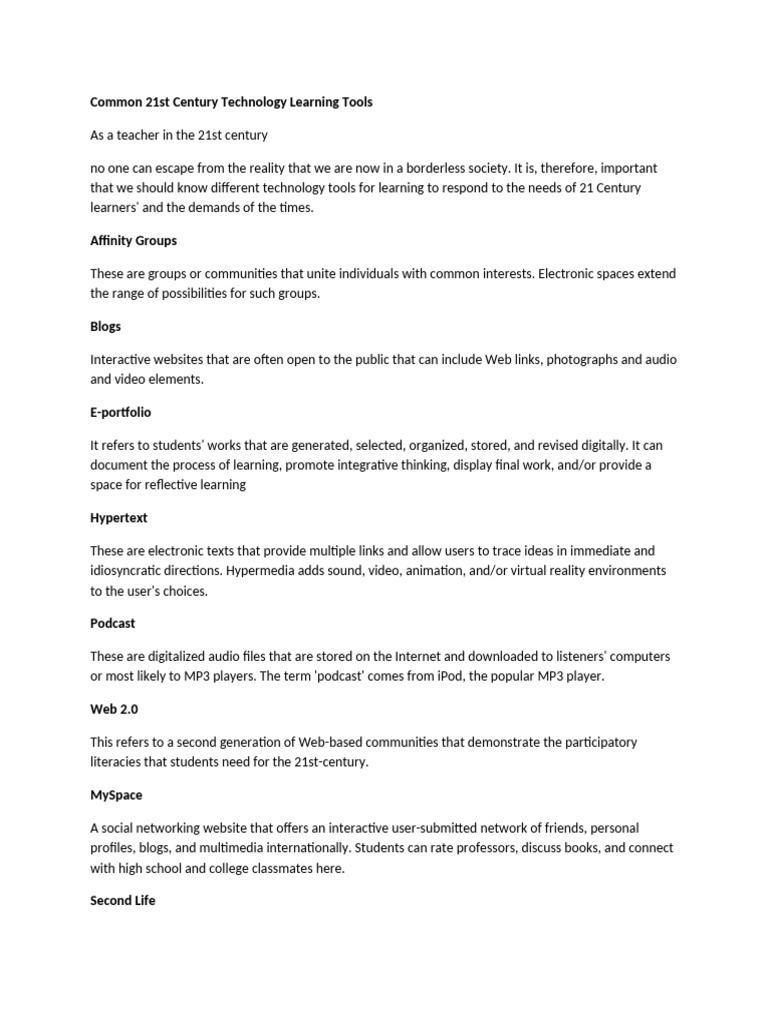 Common 21st Century Learning Tools | PDF | World Wide Web | Internet & Web