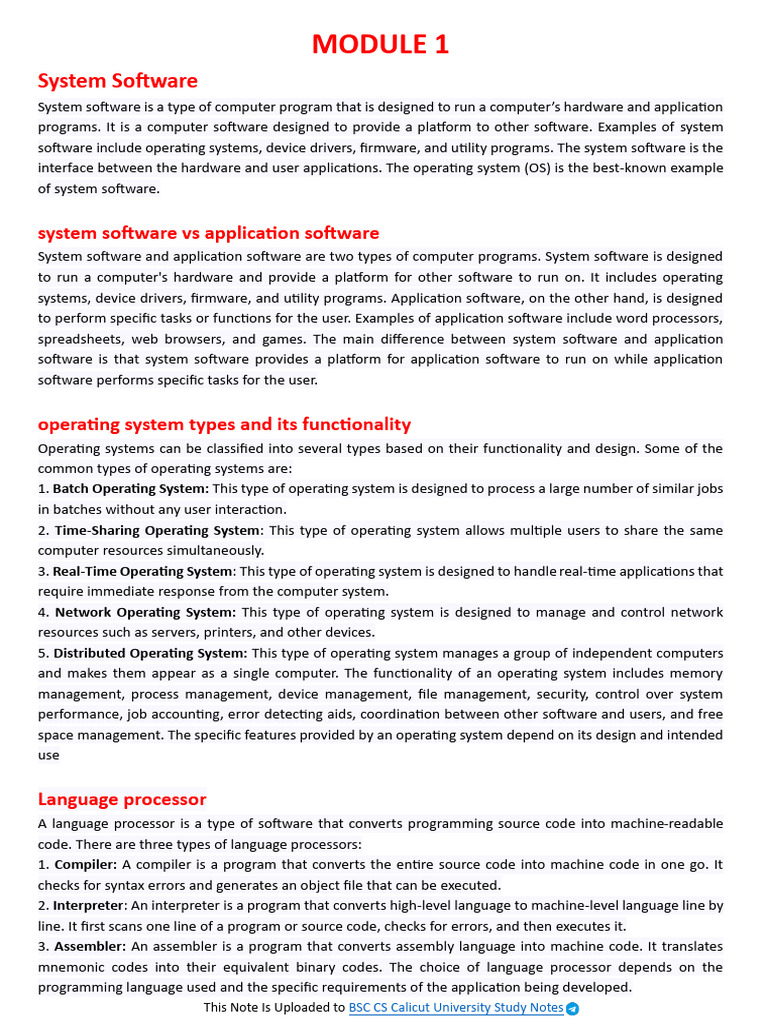 SYSTEM SOFTWARE (M1 TO M4) ShortNotes | PDF | Parameter (Computer ...