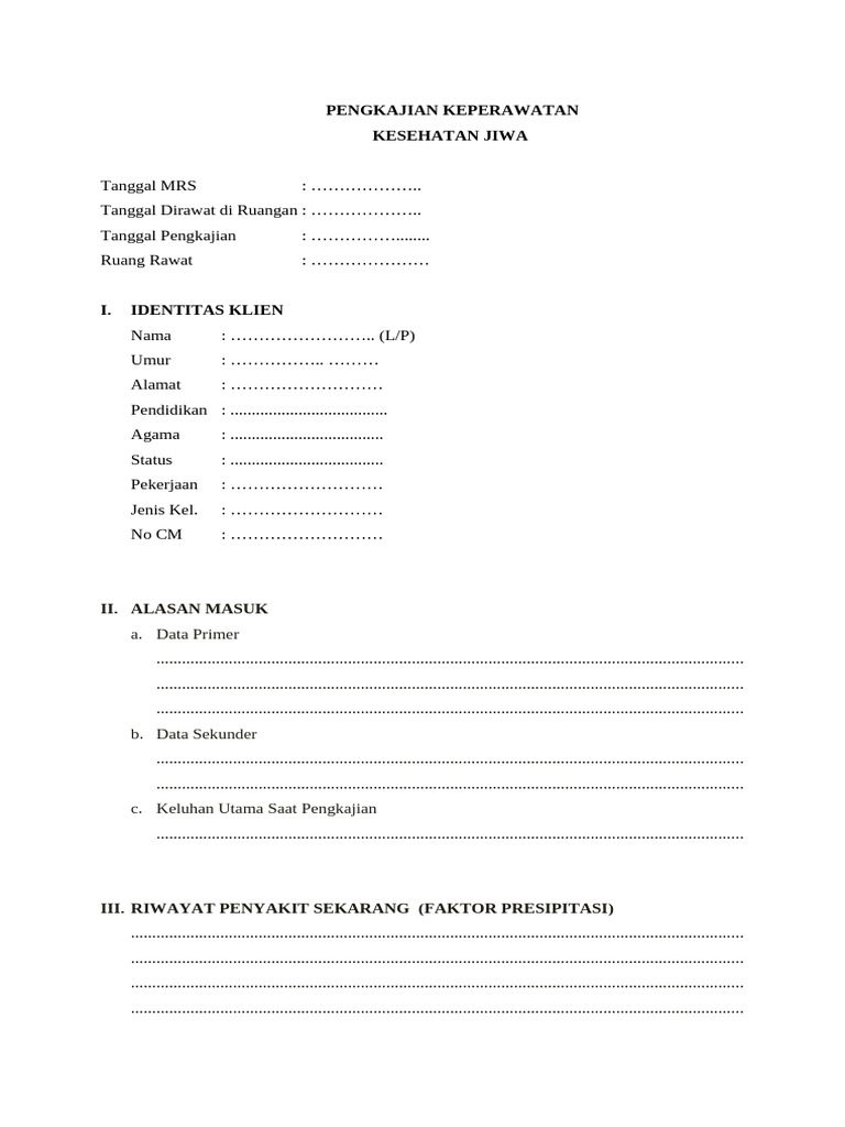 Pengkajian Keperawatan Kesehatan Jiwa | PDF