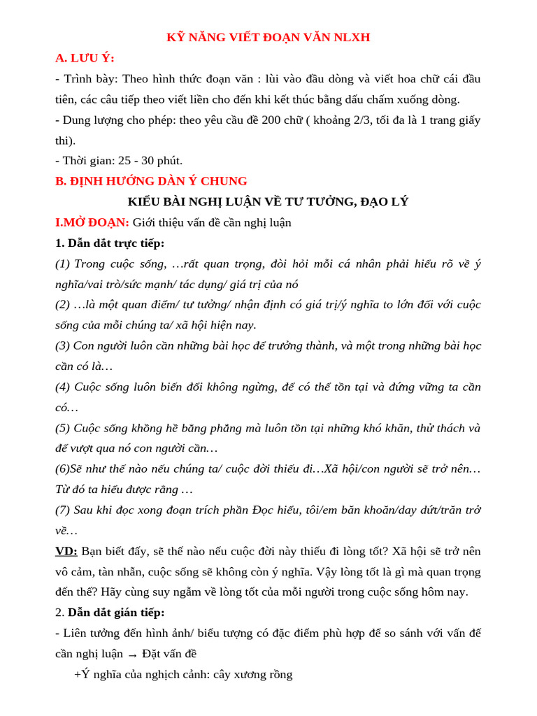 KỸ NĂNG VIẾT ĐOẠN NLXH 200 CHỮ | PDF